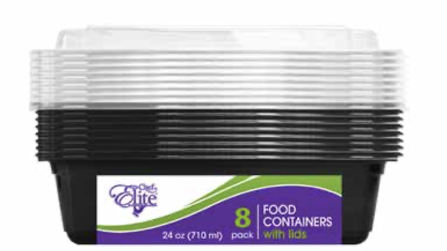 Chef Elite Rectangular Plastic Food Container w/Lids ~ 24oz - 8 per ...