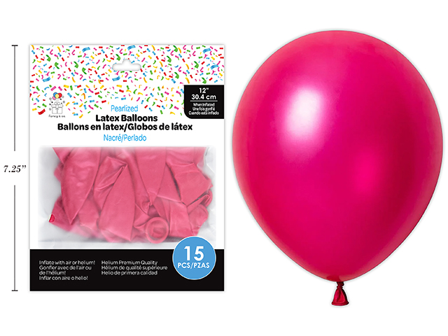 12" Pearlized Round Latex Balloons - Fuscha ~ 15 per pack - Inventory ...